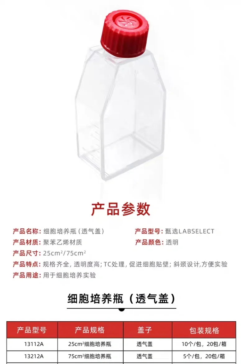 细胞培养瓶：T25、T75透气型详解