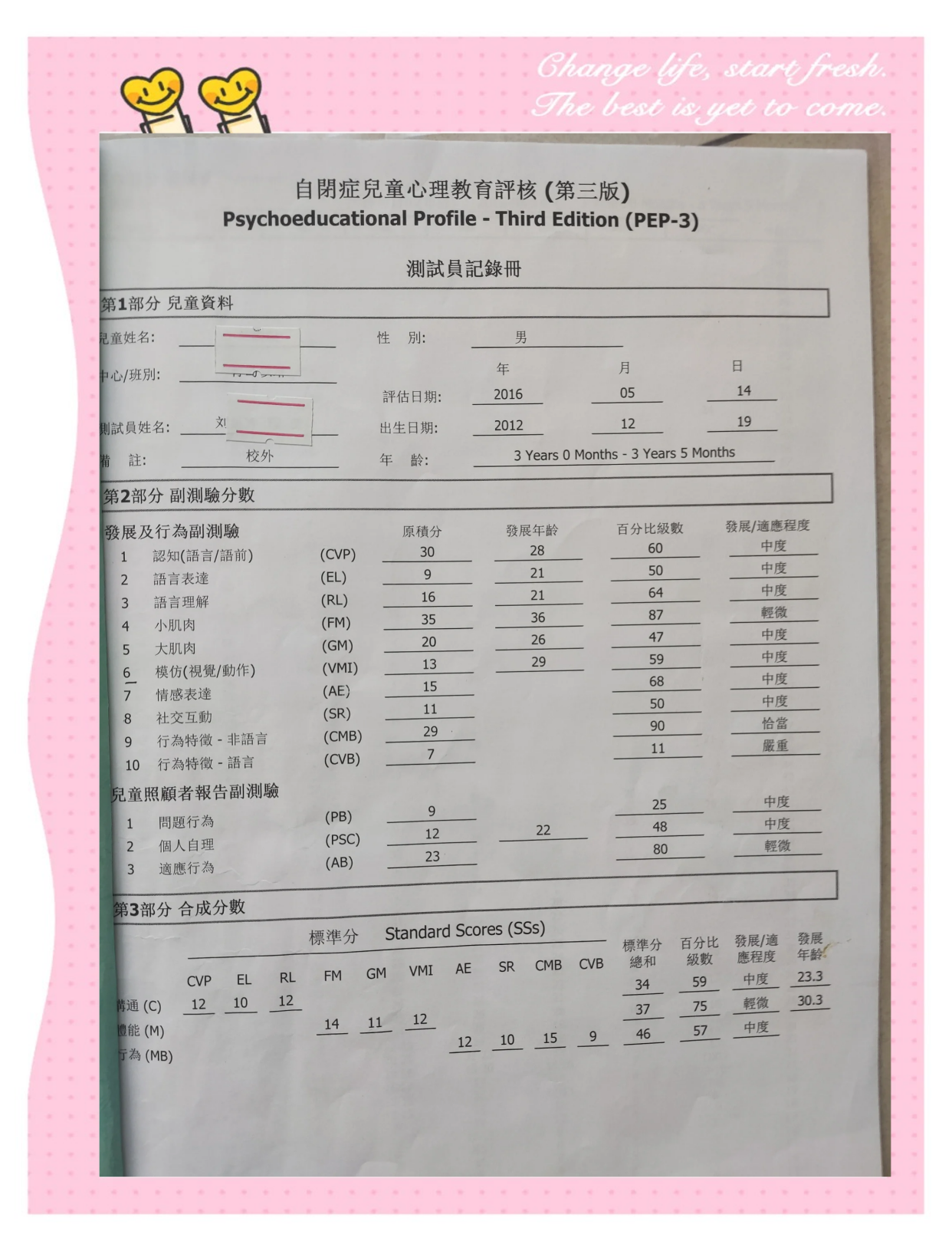 自闭症孩子两年三份pep3评估报告解析